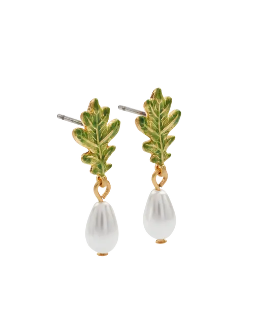 FABLE ENGLAND Oak Leaf Pearl Drop Earrings