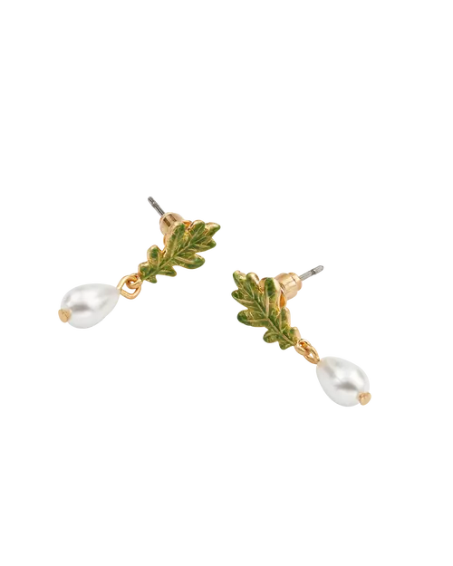 FABLE ENGLAND Oak Leaf Pearl Drop Earrings