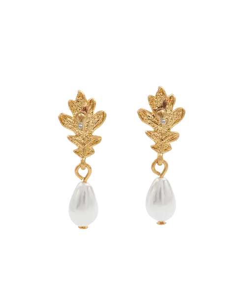 FABLE ENGLAND Oak Leaf Pearl Drop Earrings