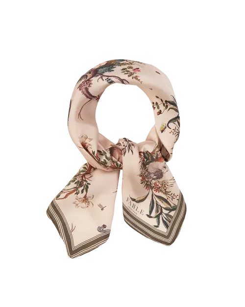 FABLE ENGLAND Toile De Jouy Olive Green Square Scarf