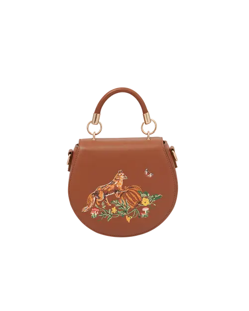 FABLE ENGLAND Fox & Pumpkin Embroidered Saddle Bag - Tan