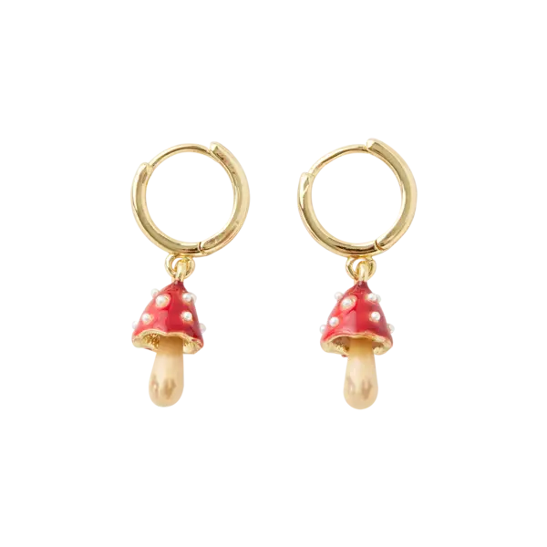 FABLE ENGLAND Enamel Mushroom Huggie Earrings - Multi & Gold