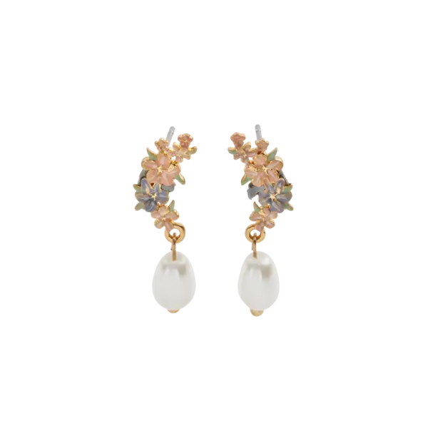 FABLE ENGLAND Hibiscus & Pearl Drop Earrings - Multi & Gold