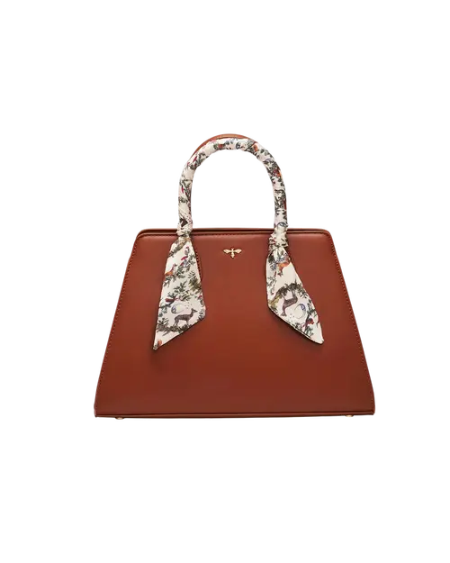 FABLE ENGLAND Grace Structured Tote With Printed Scarf Detail - Tan