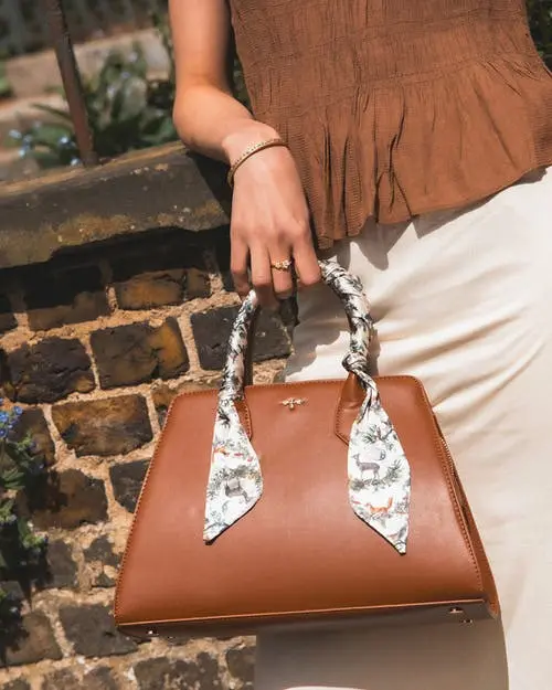 FABLE ENGLAND Grace Structured Tote With Printed Scarf Detail - Tan