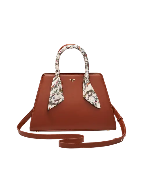 FABLE ENGLAND Grace Structured Tote With Printed Scarf Detail - Tan