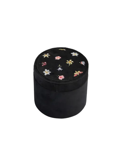 FABLE ENGLAND Floral Ditsy Embroidered Velvet Jewellery Box - Black