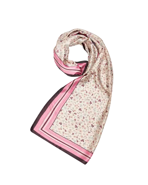 FABLE ENGLAND Deco Blooms Silky Lightweight Cream Scarf - Pink
