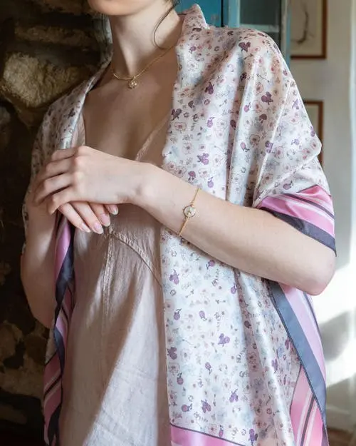 FABLE ENGLAND Deco Blooms Silky Lightweight Cream Scarf