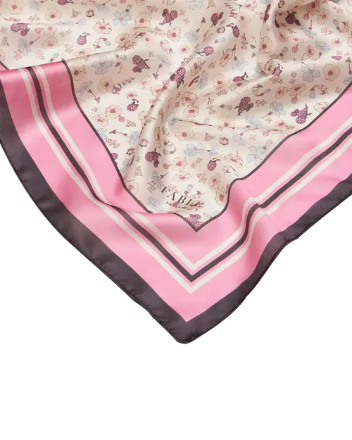 FABLE ENGLAND Deco Blooms Silky Lightweight Cream Scarf