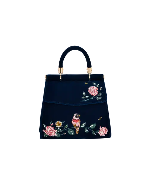 FABLE ENGLAND Mini Embroidered Top Handle Tote - Navy