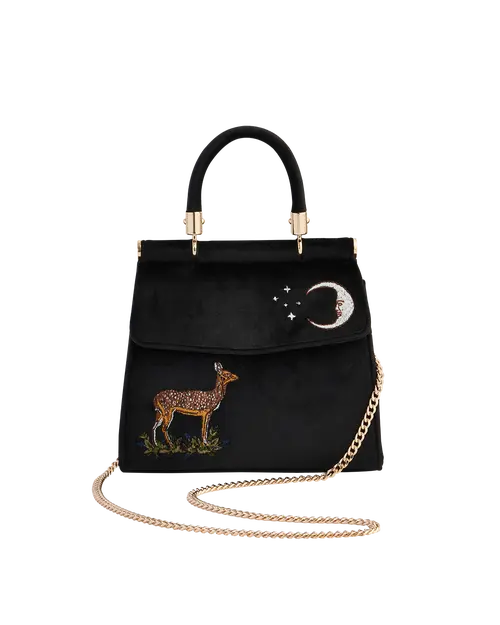 FABLE ENGLAND Deer & Moon Embroidered Velvet Tote
