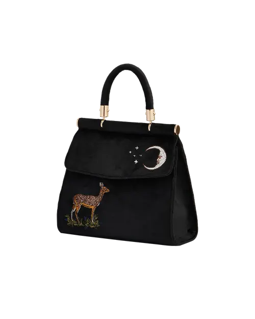 FABLE ENGLAND Deer & Moon Embroidered Velvet Tote