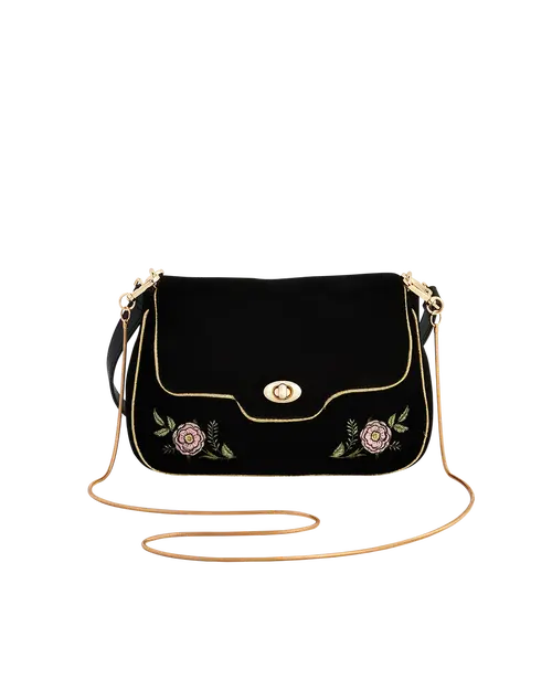 FABLE ENGLAND Embroidered Clutch With Chain Strap - Black