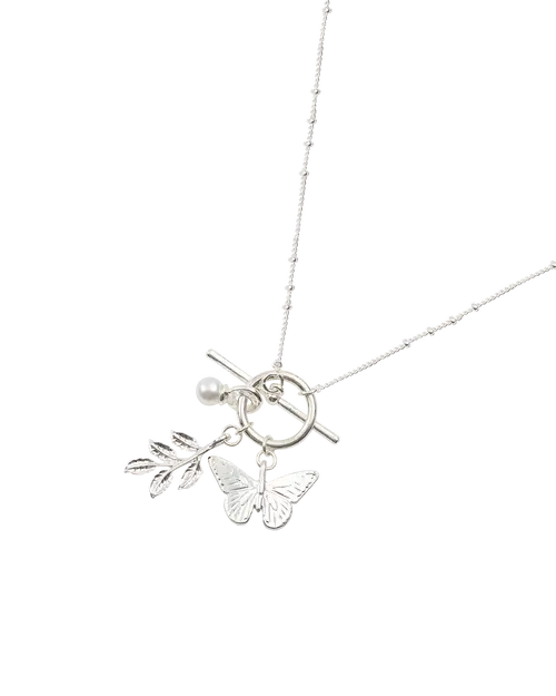 FABLE ENGLAND Butterfly T-bar Necklace - Blue & Silver