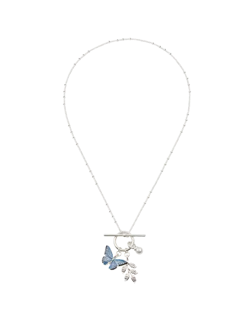 FABLE ENGLAND Butterfly T-bar Necklace - Blue & Silver
