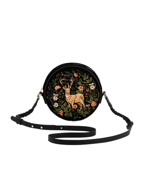 FABLE ENGLAND Aurora Fawn Embroidered Circle Bag - Black