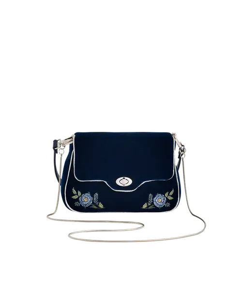 FABLE ENGLAND Embroidered Clutch With Detachable Chain - Navy