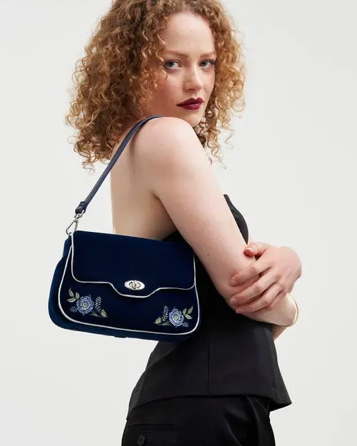 FABLE ENGLAND Embroidered Clutch With Detachable Chain