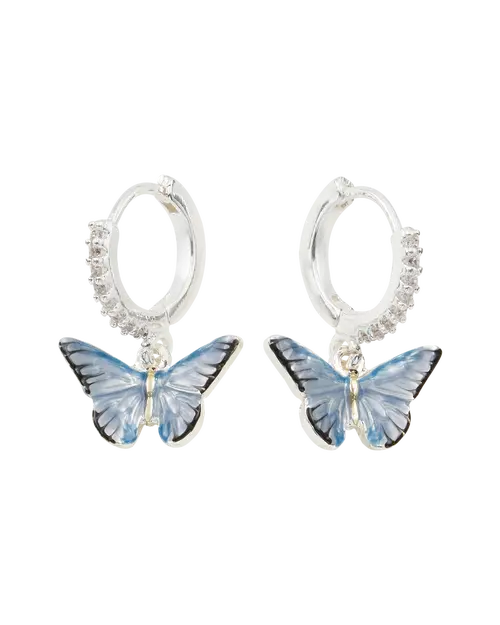 FABLE ENGLAND Butterfly Hoop Earrings - Blue & Silver