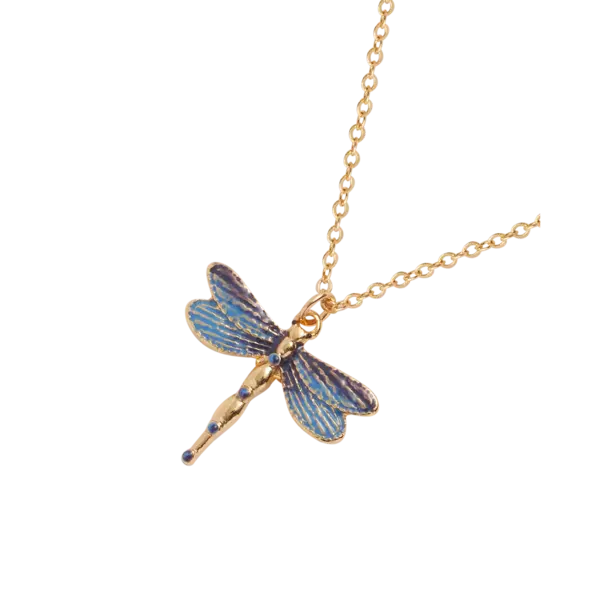 FABLE ENGLAND Dragonfly Crystal Pendant Necklace - Blue & Gold