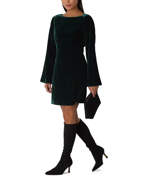 Whistles Petite Velvet Flare Sleeve Dress Black Size 4