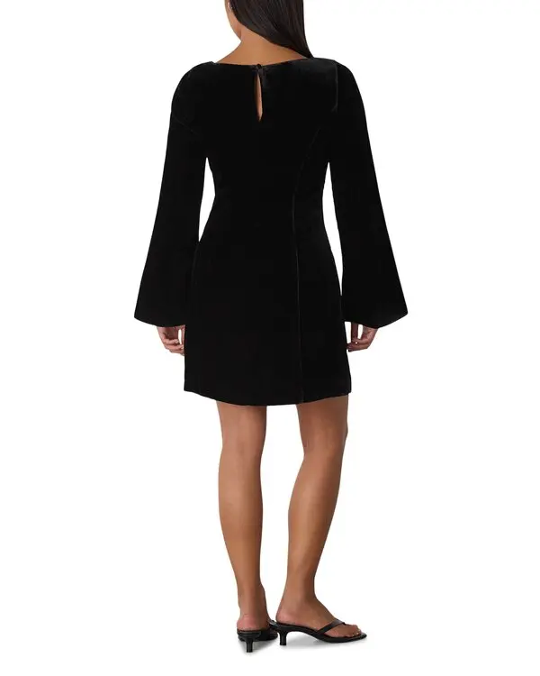 Whistles Petite Velvet Flare Sleeve Dress - Black - 40% Off | Editorialist