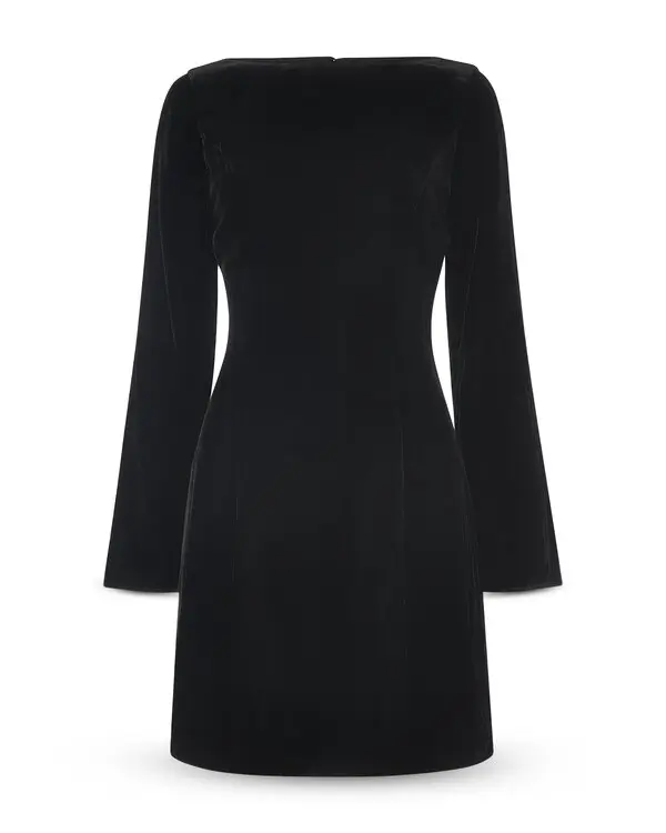 Whistles Petite Velvet Flare Sleeve Dress - Black - 40% Off | Editorialist