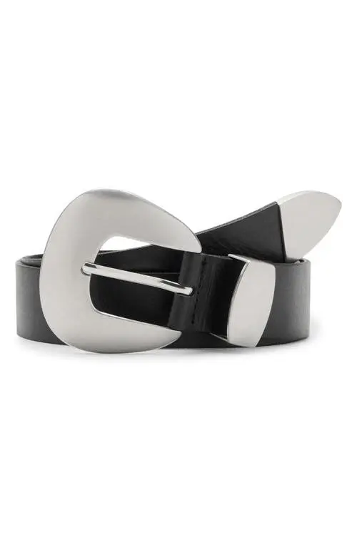 Mango Oval Buckle Leather Belt - Black