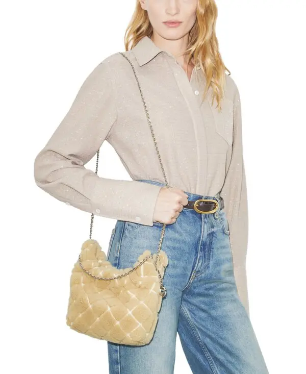 Tory Burch Mini Fleming Shearling Hobo Bag