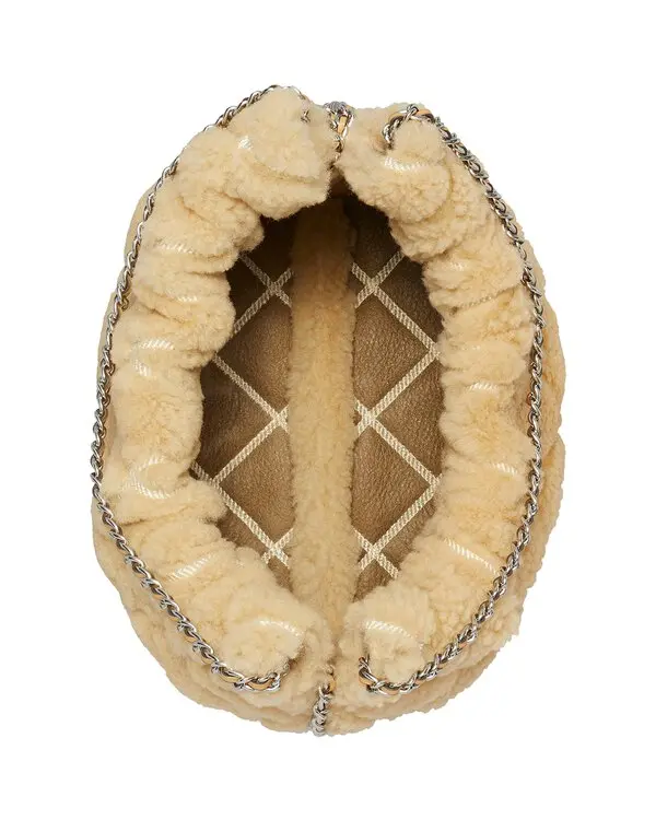 Tory Burch Mini Fleming Shearling Hobo Bag - Ivory