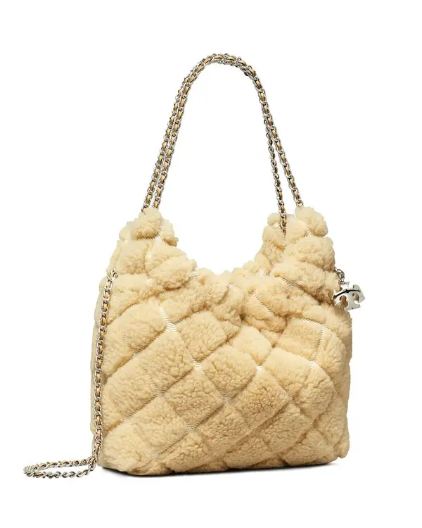 Tory Burch Mini Fleming Shearling Hobo Bag - Ivory