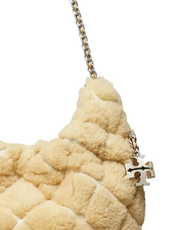 Tory Burch Mini Fleming Shearling Hobo Bag - Ivory