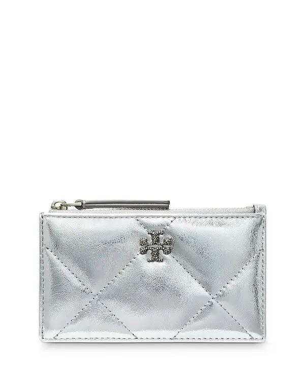 Tory Burch Kira Diamond Quilted Leather Card Case - Silver