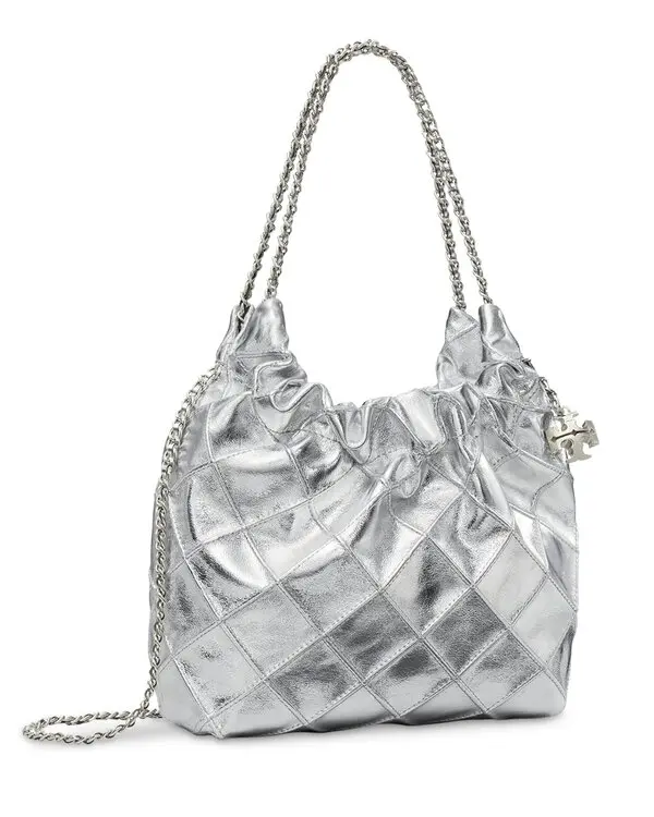 Tory Burch Fleming Mini Metallic Leather Hobo Bag - Silver