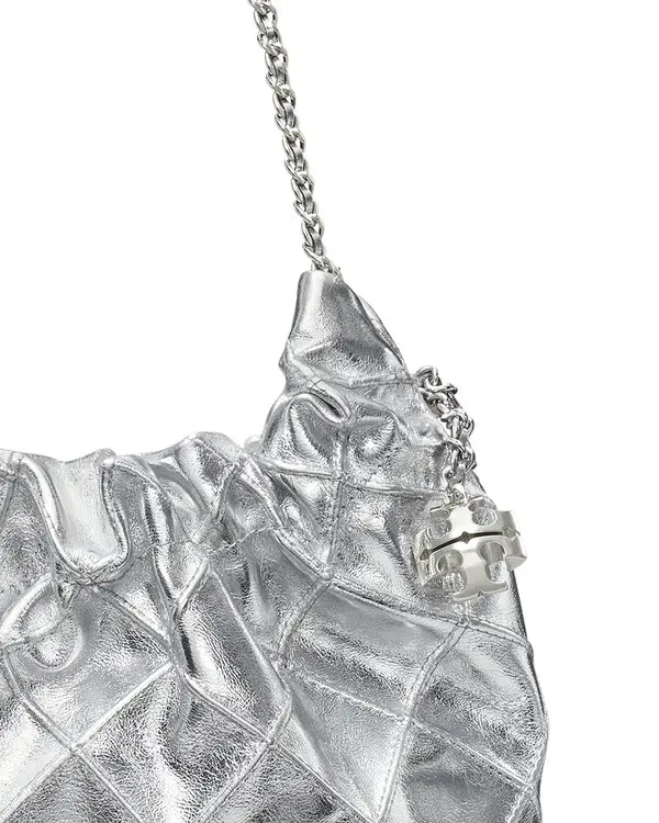 Tory Burch Fleming Mini Metallic Leather Hobo Bag - Silver