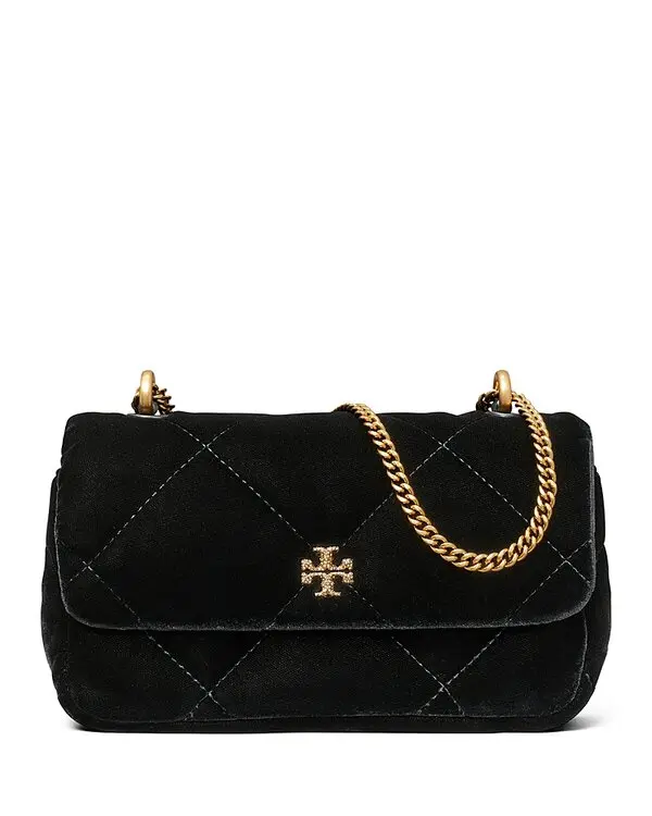 Tory Burch Kira Mini Diamond Quilted Velvet Flap Bag - Black