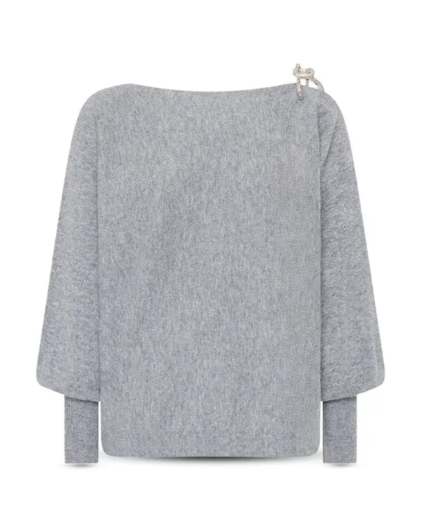 MILLY Ida Bow Detail Sweater - Grey Heather