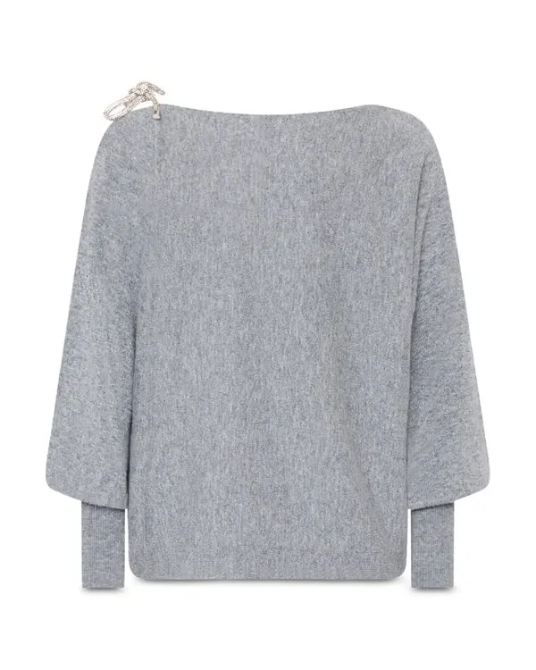 MILLY Ida Bow Detail Sweater - Grey Heather