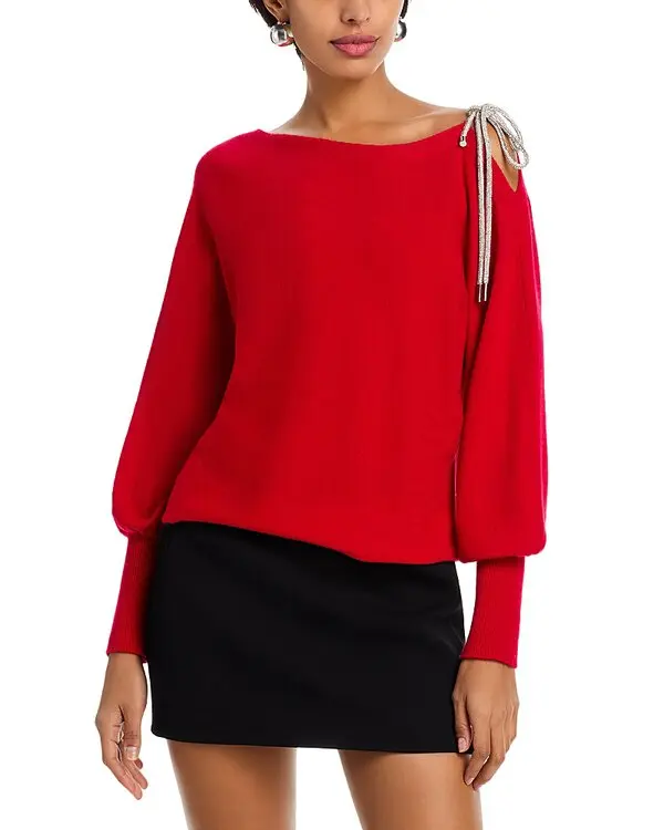 MILLY Ida Bow Detail Sweater - Red