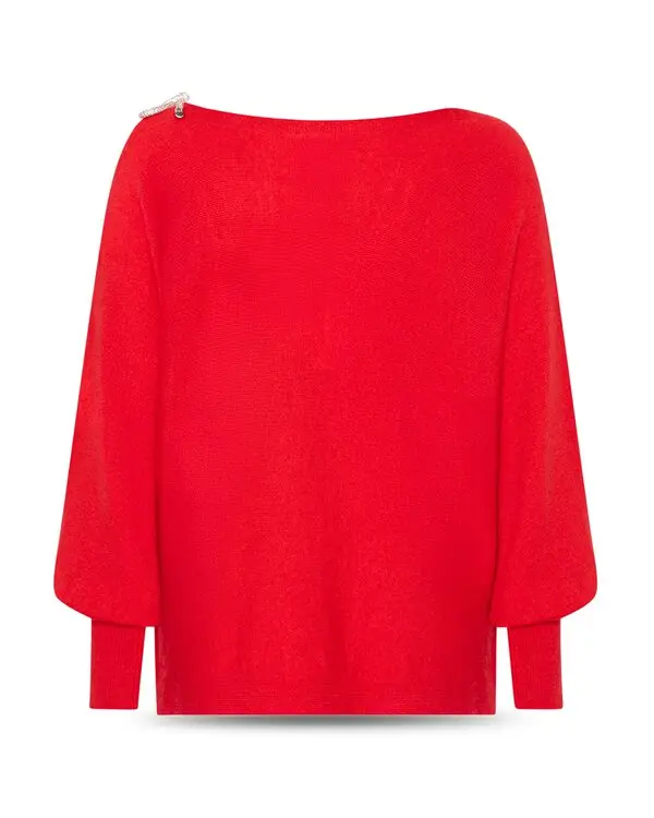 MILLY Ida Bow Detail Sweater - Red
