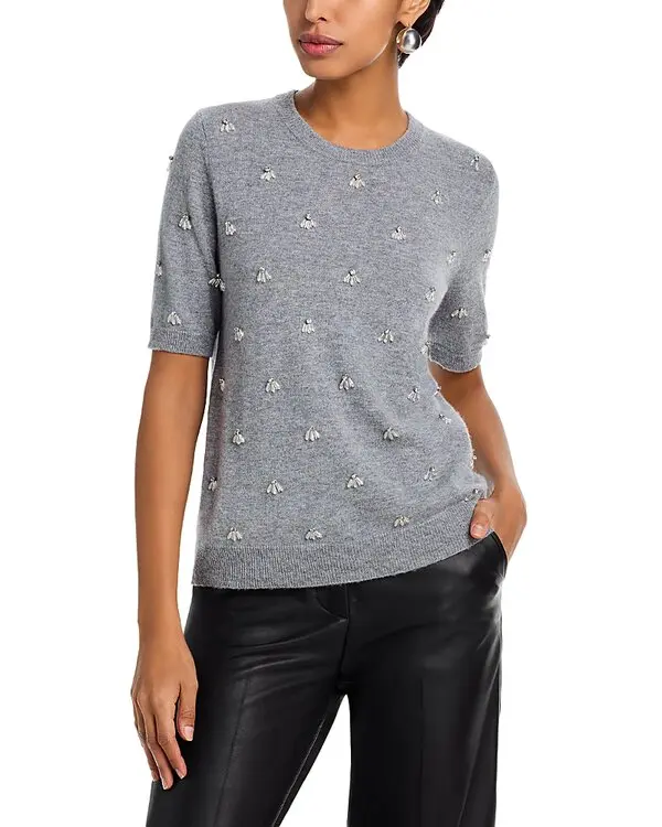 MILLY Rosalyn Rhinestone Embellished Crewneck Top