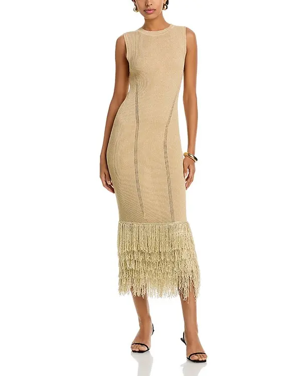 MILLY Raz Metallic Rib Fringe Dress