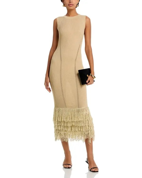 MILLY Raz Metallic Rib Fringe Dress