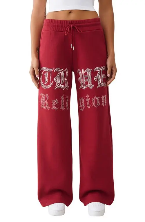 True Religion Crystal Wide Leg Drawstring Pants - Rhubarb Red