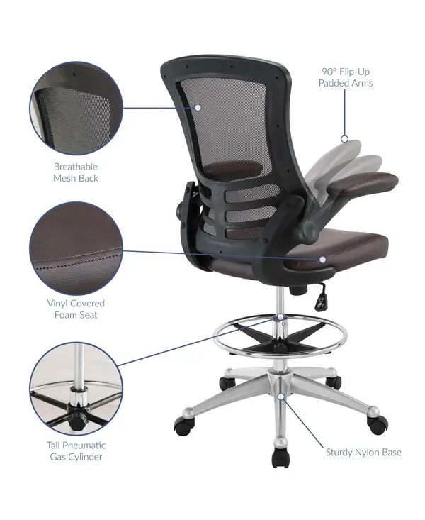 MODWAY Attainment Vinyl Drafting Chair - Brown