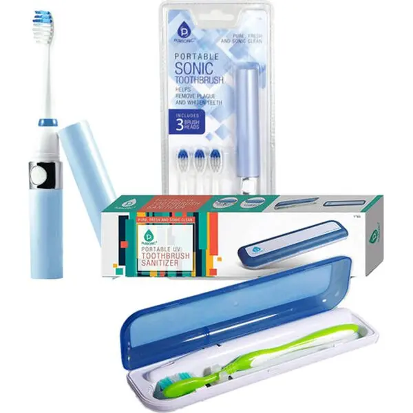PURSONIC Travel Oral Care Essentials Bundle Portable Uv Toothbrush Sanitizer & Portable Sonic Toothbrush - Multicolor