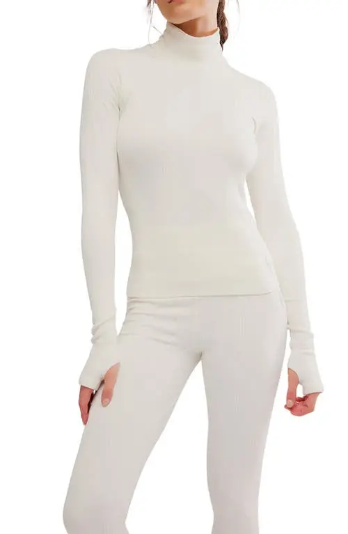 Free People Seamless Turtleneck Knit Top - Ivory Combo