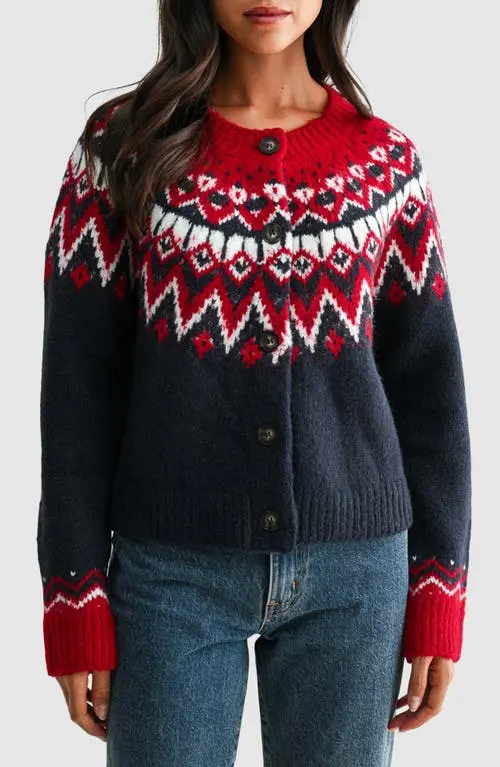ALL IN FAVOR Fair Isle Cardigan - Navy Red
