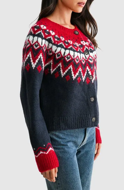 ALL IN FAVOR Fair Isle Cardigan - Navy Red